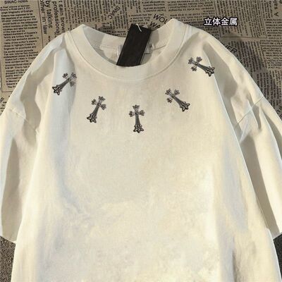 美式潮牌新款金属短袖夏季男女纯棉T恤欧美街头个性宽松痞帅上衣