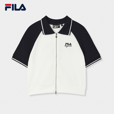 FILA 斐乐官方女士针织短袖外套2025秋新款撞色上衣F11W539503F