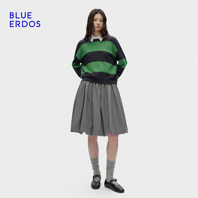 BLUE ERDOS鄂尔多斯蓝牌精纺圆领夹条女套衫B256D0012
