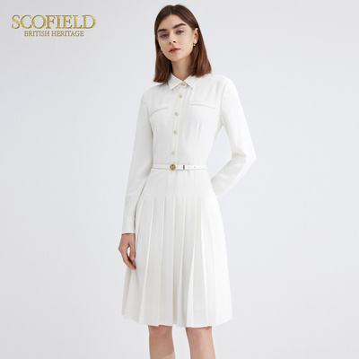 SCOFIELD百褶衬衫裙通勤优雅显瘦长袖连衣裙SFOWD1103S