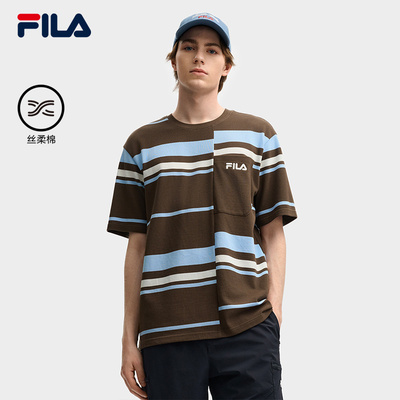 易烊千玺同款FILA 斐乐官方男短袖T恤2025秋条纹F11M539110F