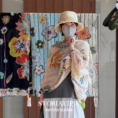 STORIATIPIC Alison/Anne花卉款手工刺绣亚麻披肩大围巾丝巾春夏