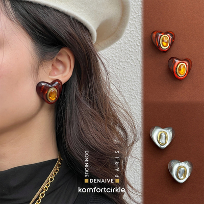 DOMINIQUE DENAIVE 大爱心耳夹手工树脂无耳洞耳饰Boucles Polly