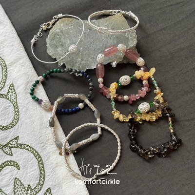 自留推荐 ENSAGE/APT702 天然石拼银珠手链串珠手串扭曲绳结手镯