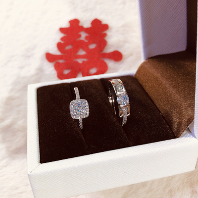 仿真假钻戒一对情侣结婚对戒活口可调节戒指求婚纱照礼仪式用道具