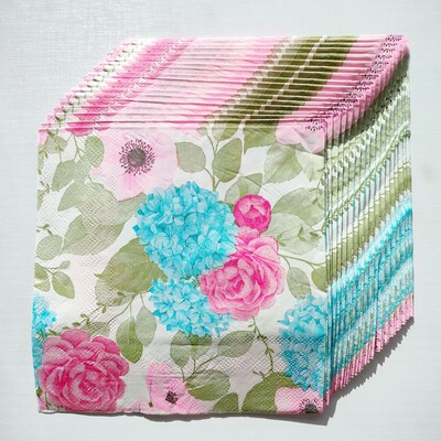 Pink Blue Flower Decorative Paper Napkins Decoupage 餐巾纸