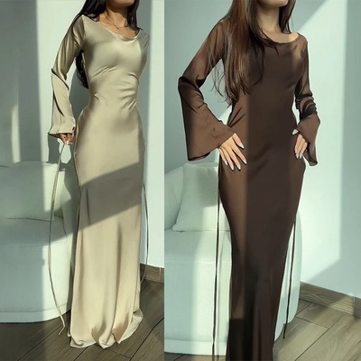 Women's long sleeved lazy style waist cinching dress女连衣裙