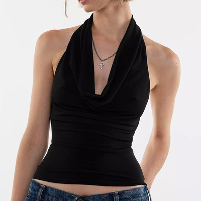 Female halter neck off shoulder sleeveless top露肩无袖上衣女