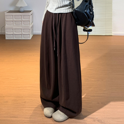 咖色中线弯刀阔腿裤女宽松新款