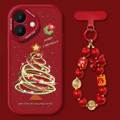 适用苹果17手机壳防摔红色圣诞树
