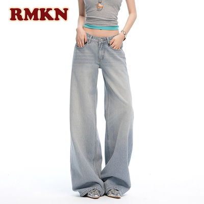 RMKN美式浅色竖条纹直筒牛仔裤女夏季款低腰宽松显瘦辣妹百搭长裤