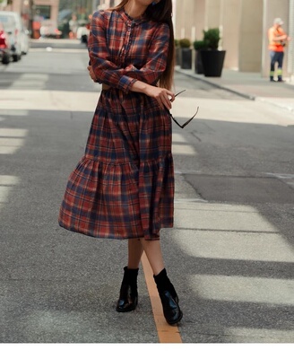 文艺复古大摆型莱赛尔纤维格子