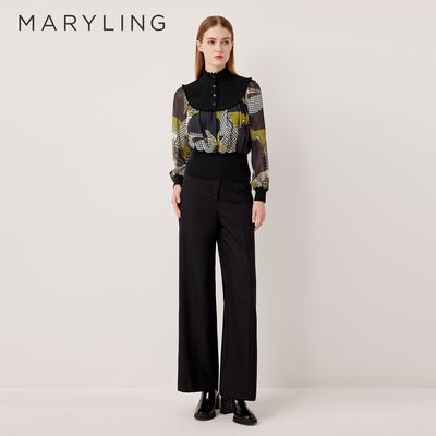 MARYLING玛俪琳2025冬季新品浪漫宫廷风木耳领针织上衣A1FHW26560