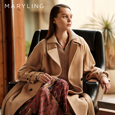 MARYLING玛俪琳2025冬季新品翻领风衣式系带长款大衣A1FHW93430