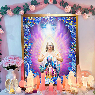 坦桑石蓝色水晶天使画像丰盛财富天使挂画照片祭坛摆件Tanzanite