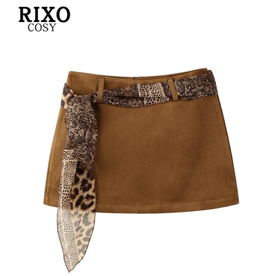 RIXO COSY美式复古辣妹百搭咖色鹿皮绒高腰a字短裙包臀半身裙女