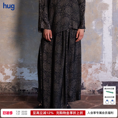 【UMAWANG】hug 2026夏季新款复古印花松紧腰半裙