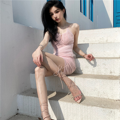 【折】左岸潇 MIMI PLANGE 新款挂脖珠链网纱露背性感女神连衣裙