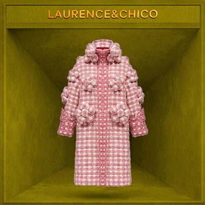 【秋冬新品】LC花花幼稚园菱格粗花呢长棉服，粉色