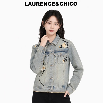 Laurence & ChicoLC手工钉珠牛仔外套磨毛锁边复古怀旧牛仔蓝