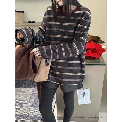 【恩佳专享】小马刺绣条纹长袖上衣女85211