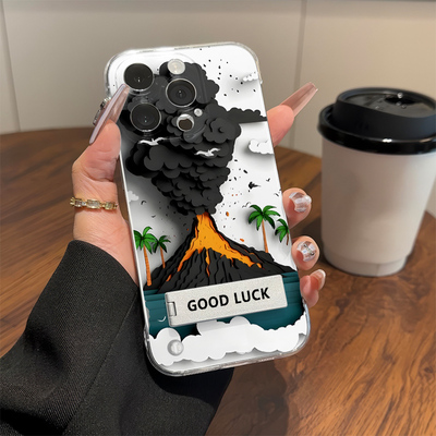 火山爆发iPhone12硬14ProMax创意畅享70X适用16透明13无边框荣耀500苹果17小众15plus带支架超薄高级感手机壳