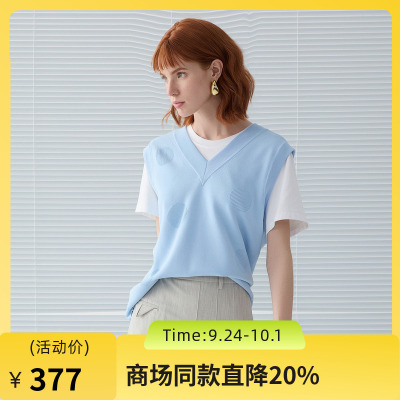 谜底V领针织马甲女2025春季新品文艺风中长款宽松马夹251MZ0310