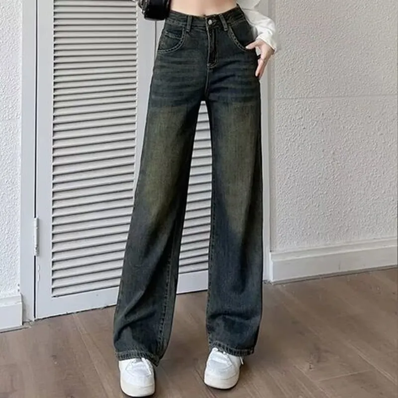 长裤子牛仔裤小个子美式复古女高腰显瘦阔腿新款休闲百搭夏季直筒
