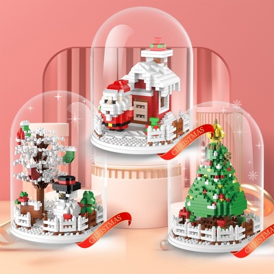 圣诞礼物积木圣诞树摆件拼装玩具圣诞老人积木小颗粒拼装益智玩具