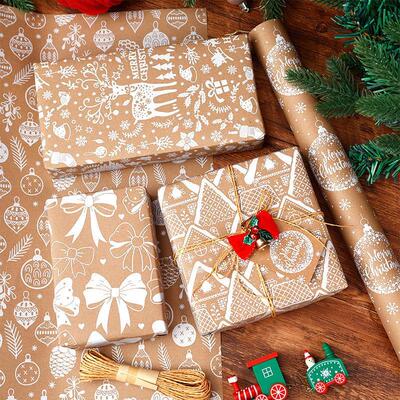 Christmas Gift Wrapping Paper Roll复古牛皮纸耶诞节礼物包装纸