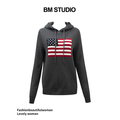 bm针织毛衣连帽宽松显瘦百搭女