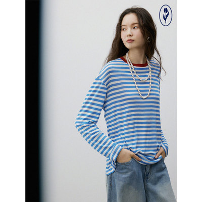 shyshy撞色长袖上衣宽松罩衫