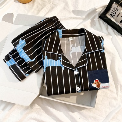 睡衣男童长袖纯棉春秋季薄款卡通男孩中大童青少年儿童全棉家居服