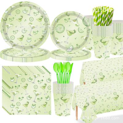 马提尼鸡尾酒主题纸盘纸杯桌布