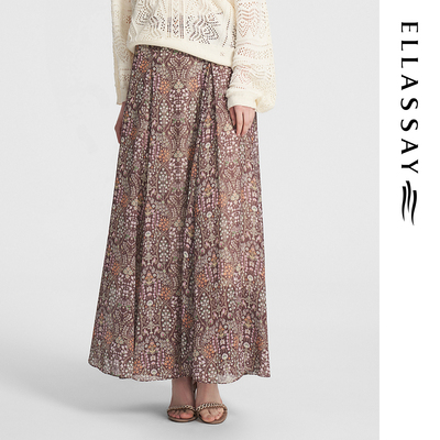 ELLASSAY歌力思秋季新款腰间双复古碎花长款半身裙女EWW353Q00600