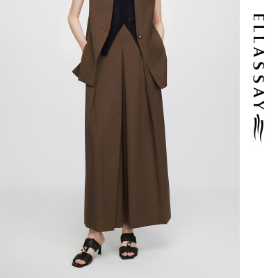 ELLASSAY歌力思春季新款绵羊毛双褶收省阔腿休闲裤女EWF362K03200