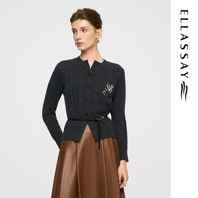 ELLASSAY歌力思秋季新款绵羊毛水钻点缀开衫针织衫女EWD363M00400