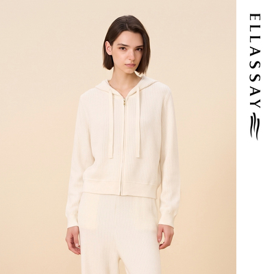 ELLASSAY歌力思2026秋冬新款绵羊毛连帽针织开衫女EWD374M02200