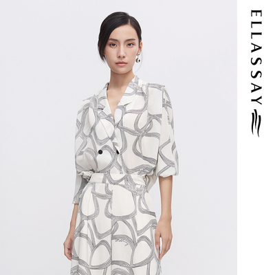 ELLASSAY歌力思夏季新款桑蚕丝100%休闲印花衬衫女EWF342C01800