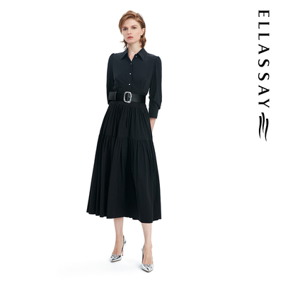 ELLASSAY歌力思春夏新款高级感翻领通勤衬衫连衣裙女EWF331Y06600