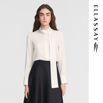 ELLASSAY歌力思秋季新款桑蚕丝法式飘带衬衫女EWE353C00800