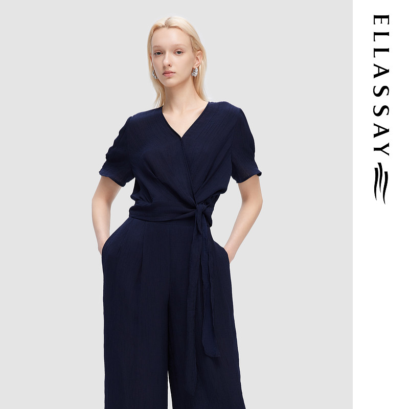 ELLASSAY歌力思春夏新款时尚通勤修身百搭V领衬衫EWD352C03300