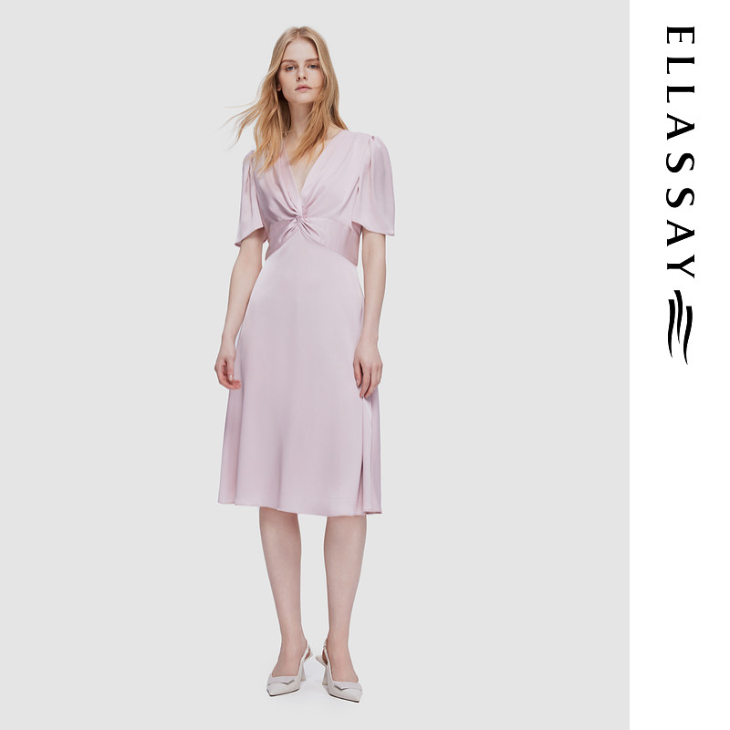 ELLASSAY歌力思夏季新款醋酸设计感中长连衣裙女EWD352Y18000
