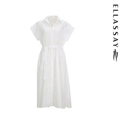 ELLASSAY歌力思春夏新款单排扣系带简约衬衫连衣裙女EWD352Y08500