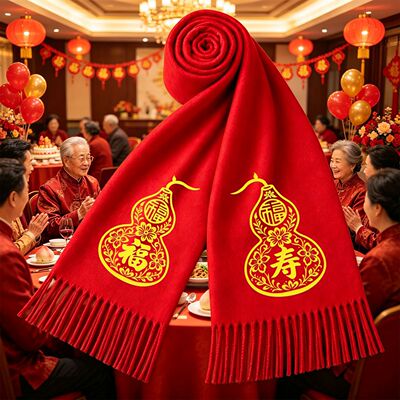 老人祝寿红围巾伴手礼寿宴围巾
