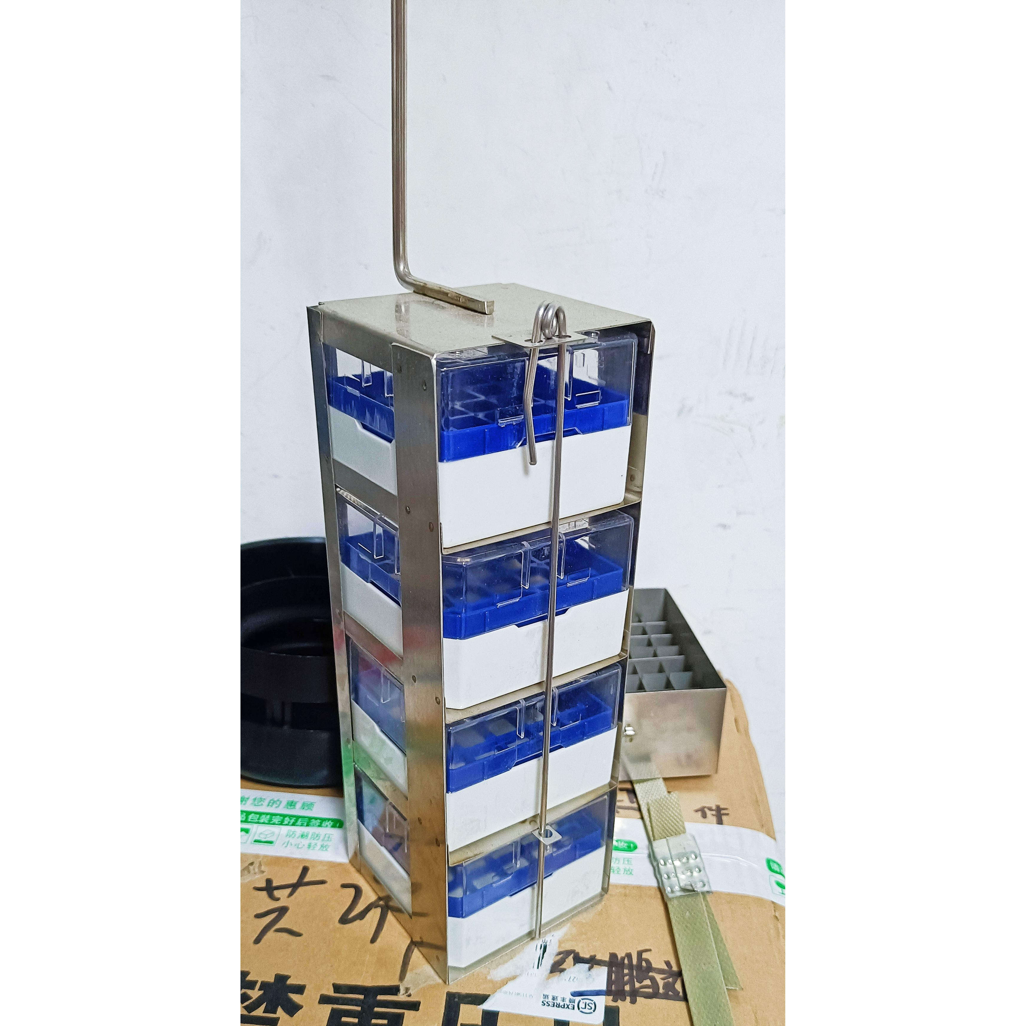 液氮罐冻存架不锈钢提篮抽屉吊架25 81 100格125口456层PC盒