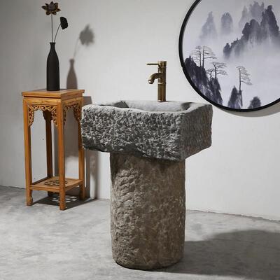 老旧石槽洗手盆覆古圆形槽室外水槽庭院石头墩布池石盆洗衣拖把池