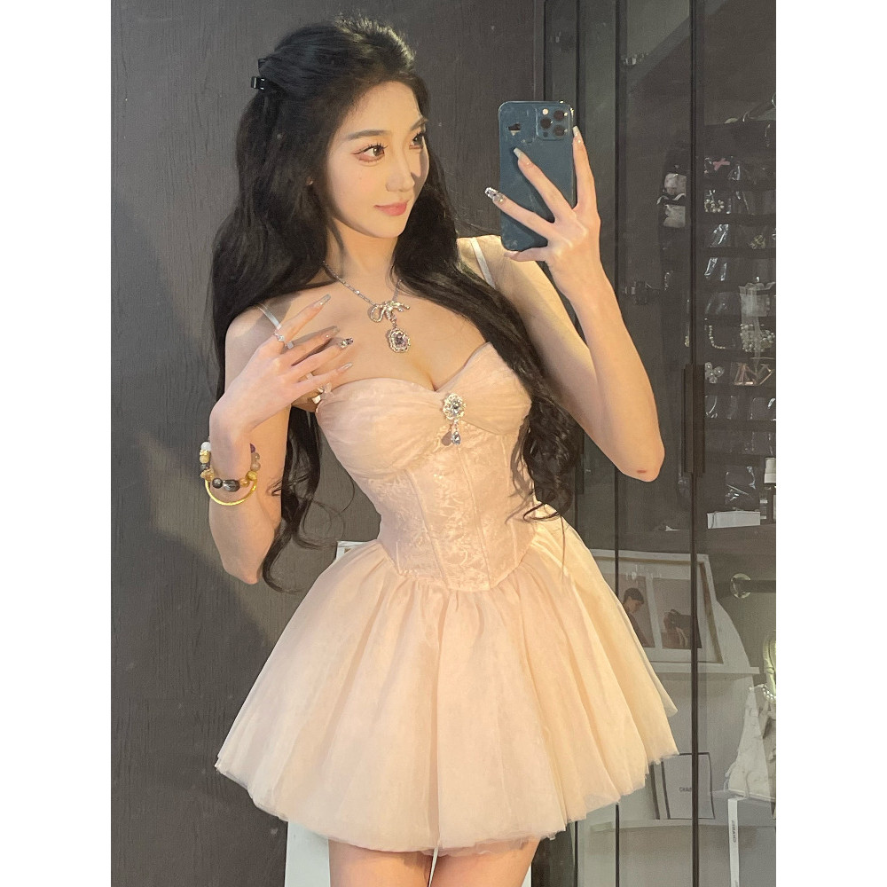 梦中诗 篇法式纯欲风甜美吊带网纱蓬蓬裙女款连衣裙