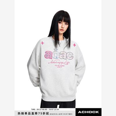 【Achock官方店】acac系列字母贴布绣圆领卫衣潮牌新款情侣上衣男