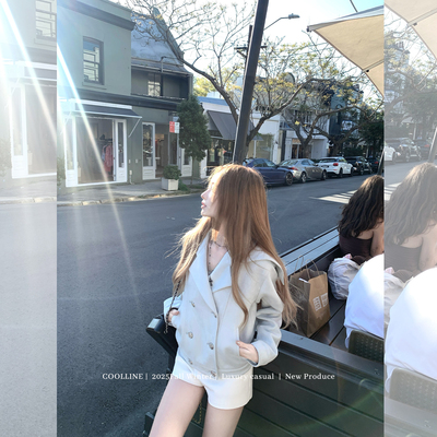 COOLLINE林子熙月光蓝麂皮外套